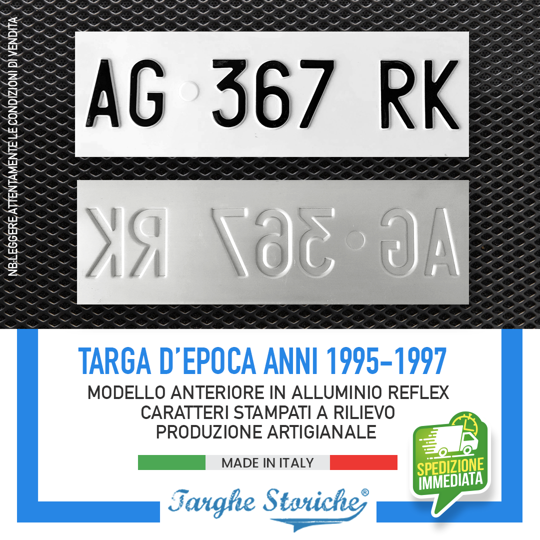 Targa Auto Epoca Anteriore dal 1995-1997 in Alluminio Catarifrangente ...