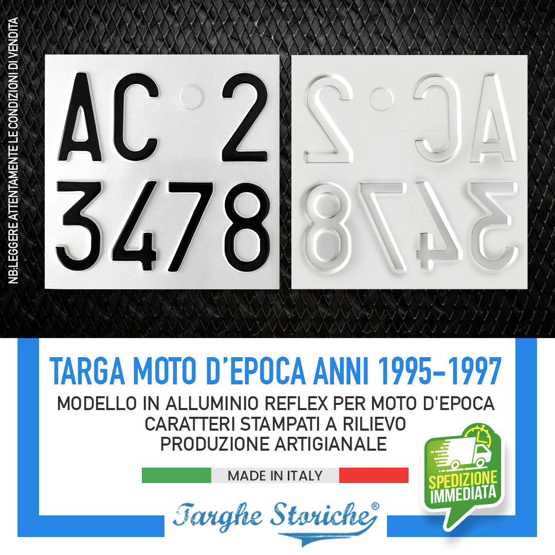 Targa per Moto Epoca dal 1995 al 1997 con Caratteri in Rilievo ...