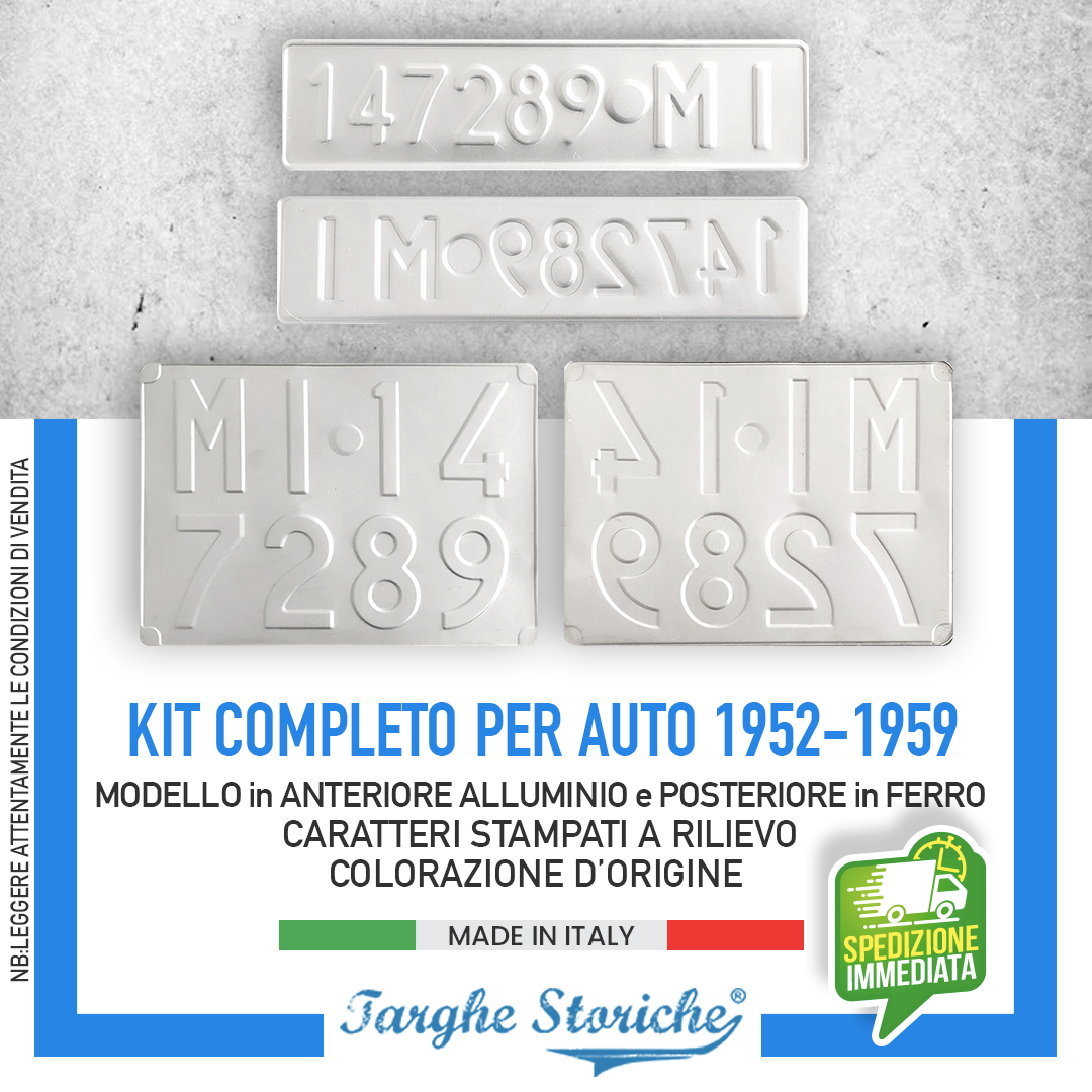 Kit Coppia Targhe per veicoli dal 1952 al 1959 - Targhe Storiche
