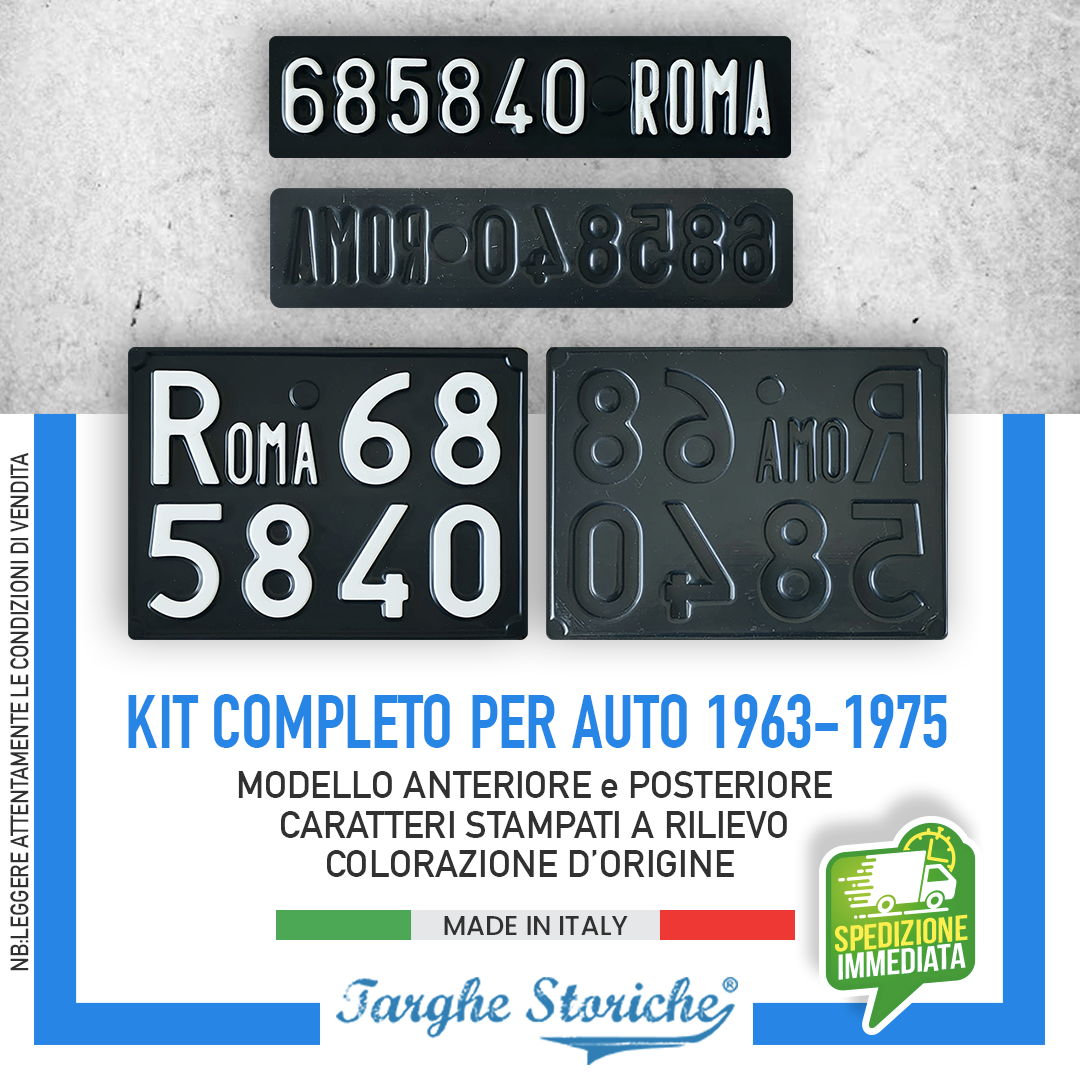 Kit Completo Targa Auto Posteriore e Anteriore dal 1963 al 1975 ...