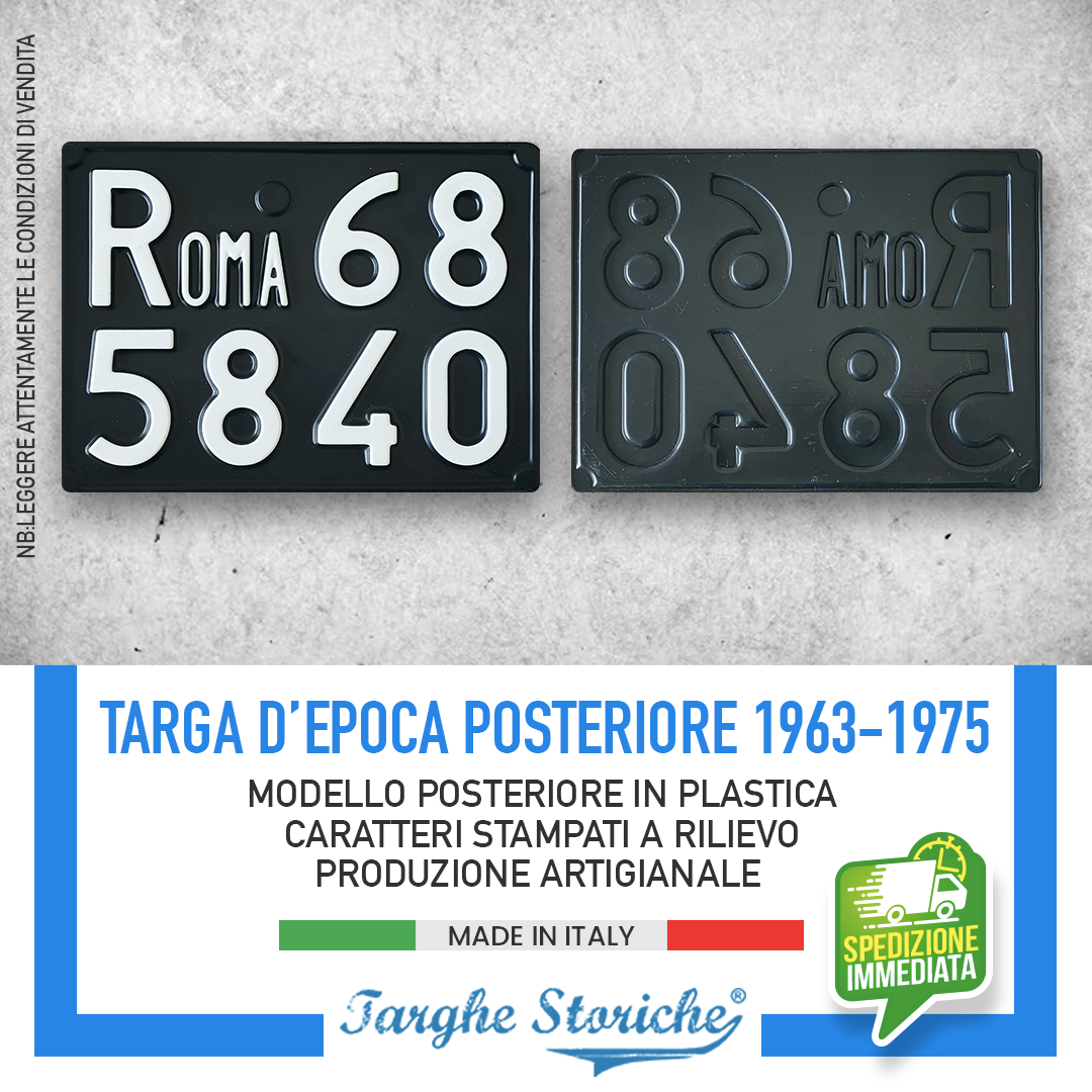 Targa Auto Epoca Posteriore dal 1963 al 1975 in Plastica - Targhe Storiche